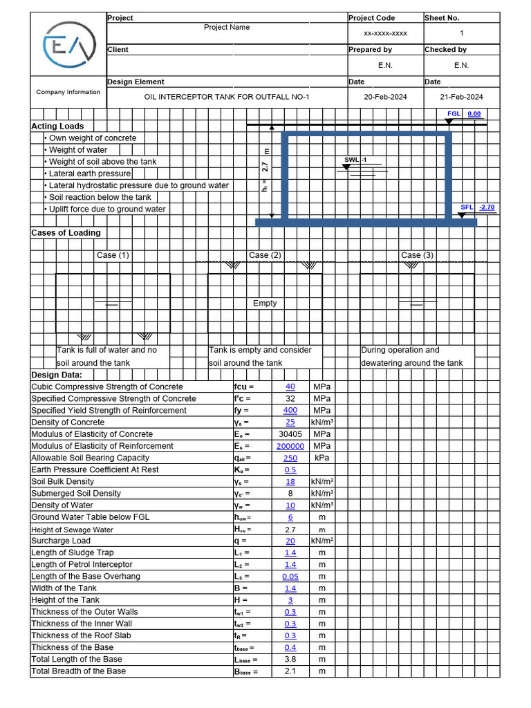 Oil Interceptor Tank Design Analysis | PDF | Pascal (Unit) | Earth Sciences