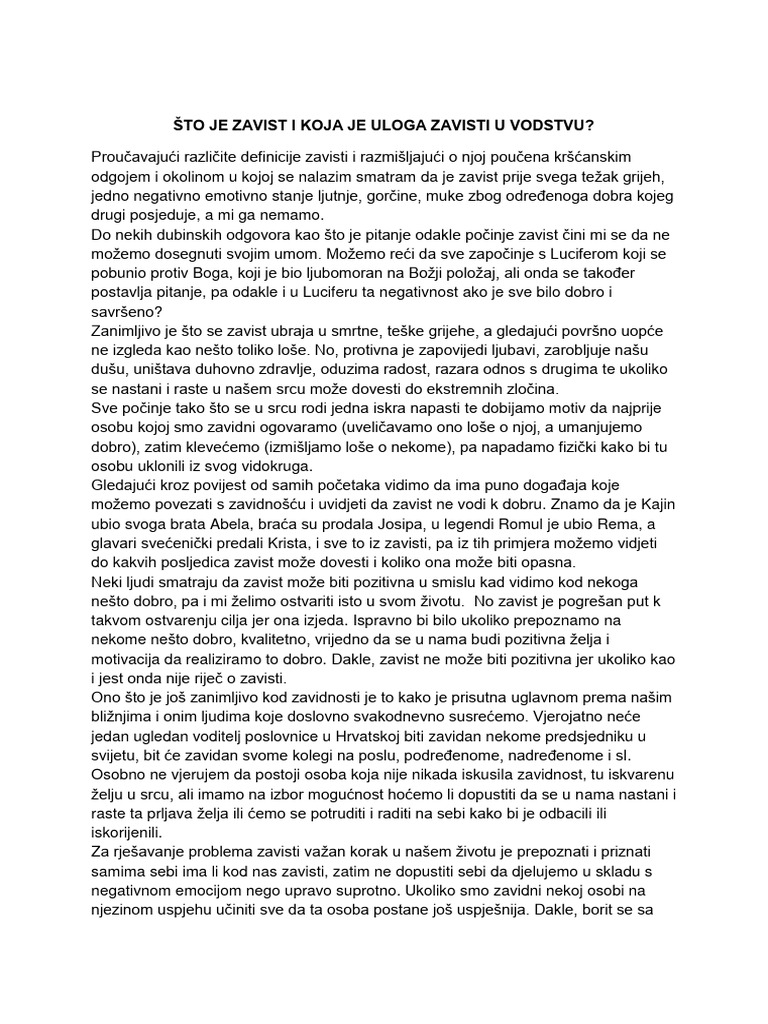 Što Je Zavist I Koja Je Uloga Zavisti U Vodstvu | PDF