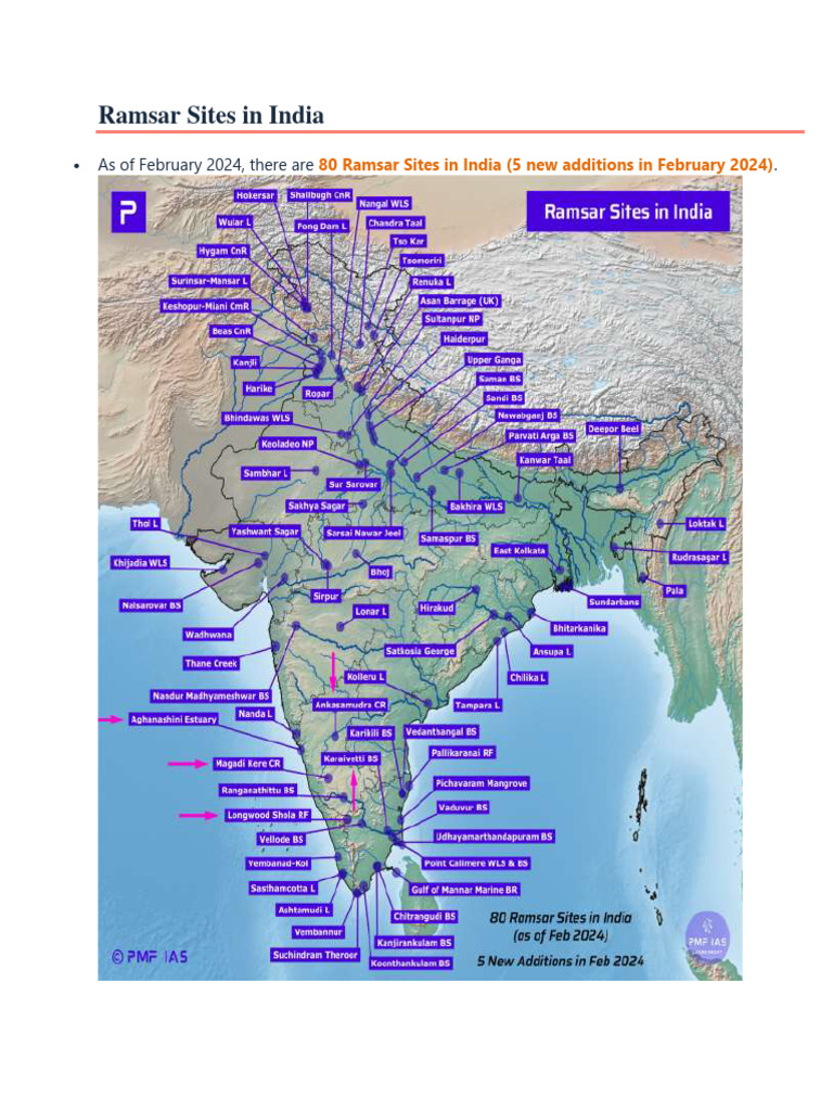 Ramsar Sites in India | PDF | Physical Geography | Earth Sciences