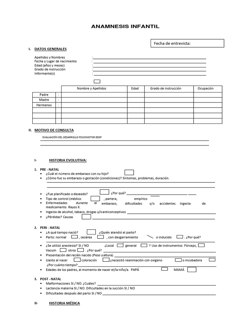 Anamnesis Infantil (Formato) - Edgar Hilares | PDF | El embarazo | Parto