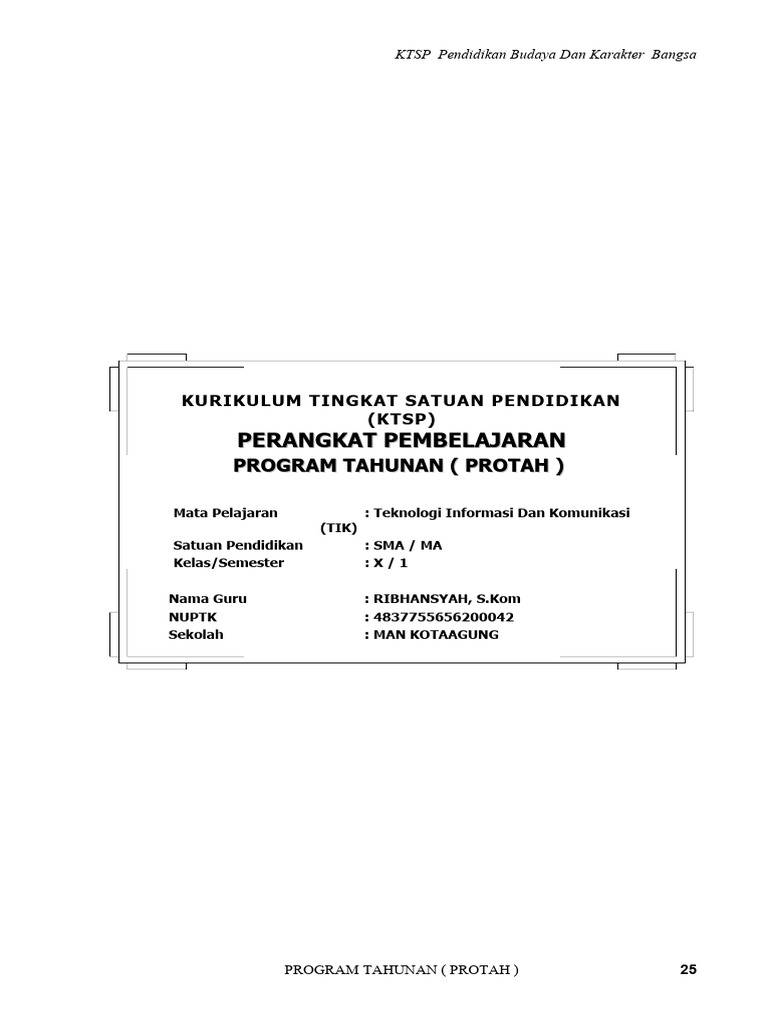 Program Tahunan Tik Sma | PDF