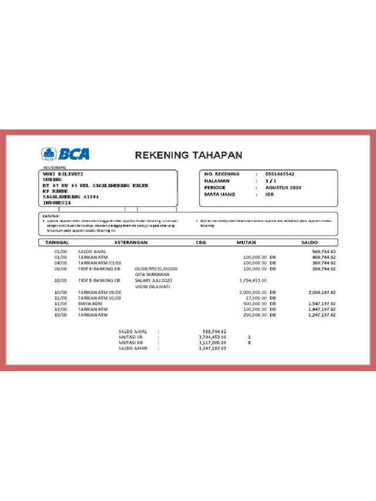 Rekening Koran BCA 4 | PDF