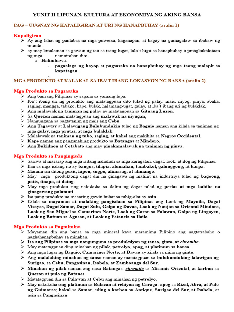 Aralin Panlipunan Unit II | PDF