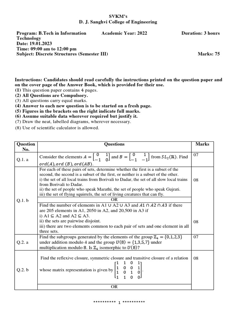 Discrete Structures Qp It Pdf Mathematical Relations Graph Theory 