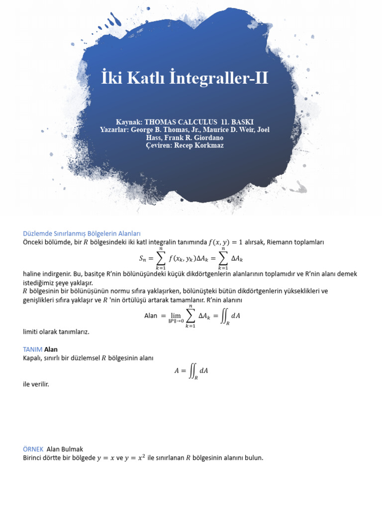 Hafta - 1.not - Iki - Katlı - Integral - II | PDF
