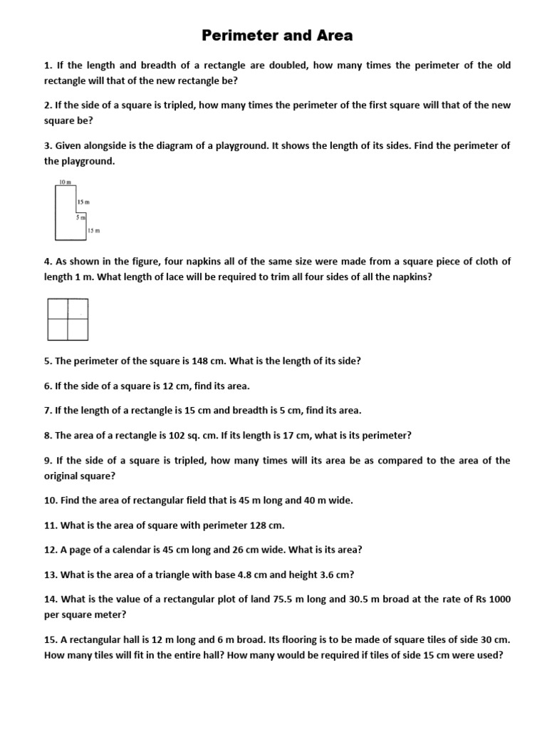 Perimeter and Area Question Paper | PDF | Area | Length