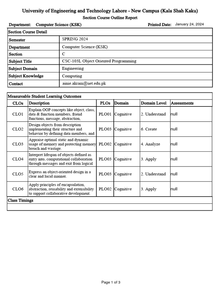 Csc 103l Object Oriented Programming Section C Pdf Programming Constructor Object