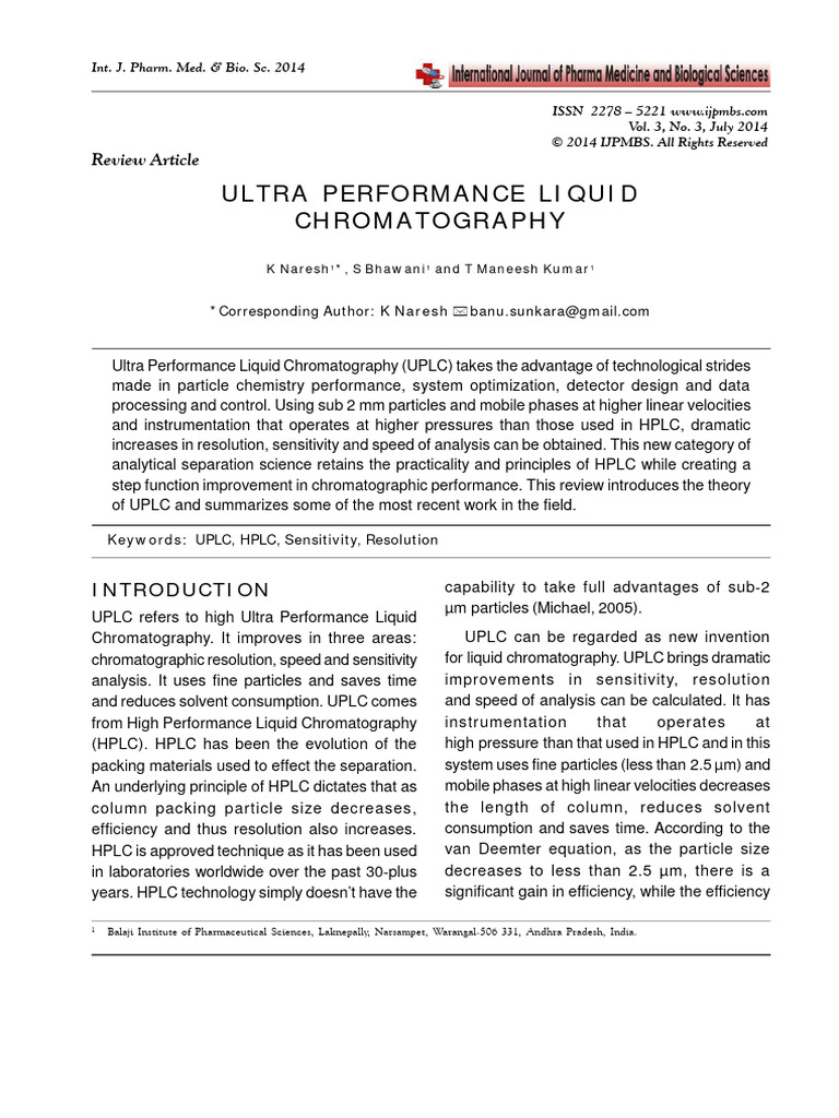 Ultra Performance Liquid Chromatography: Review Article | PDF | High Performance Liquid ...
