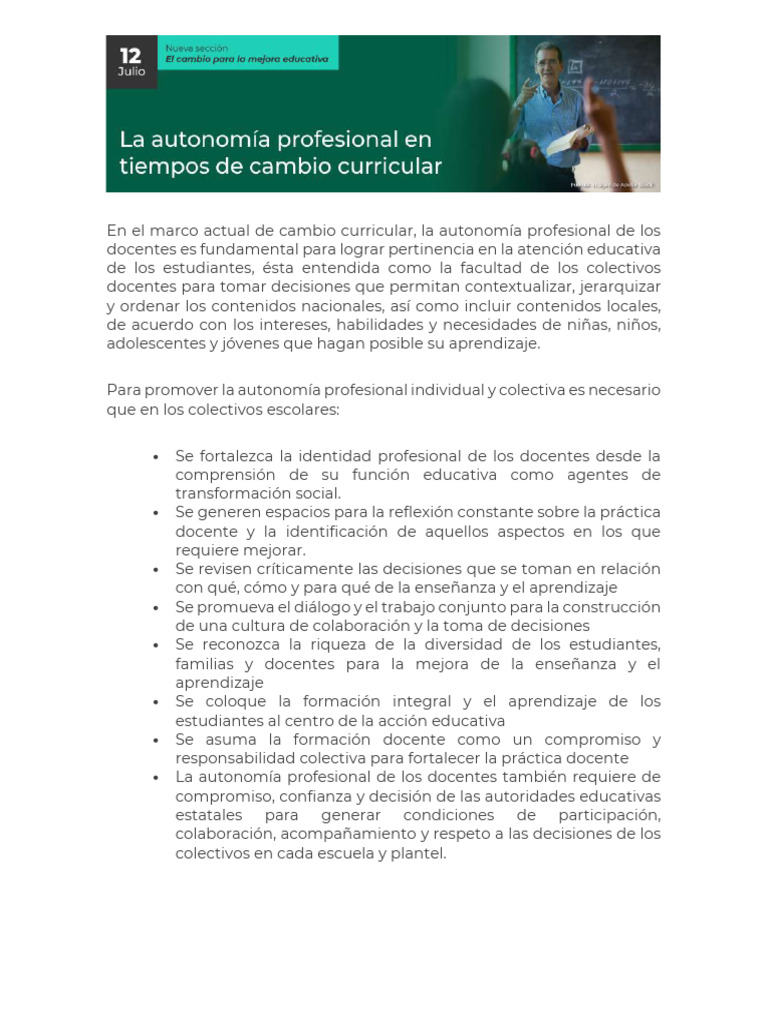 La Autonomía Profesional en Tiempos de Cambio Curricular | PDF ...