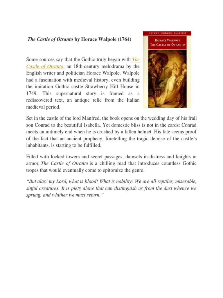 Part 1 Introduction To The Castle of Otranto by Horace Walpole | PDF