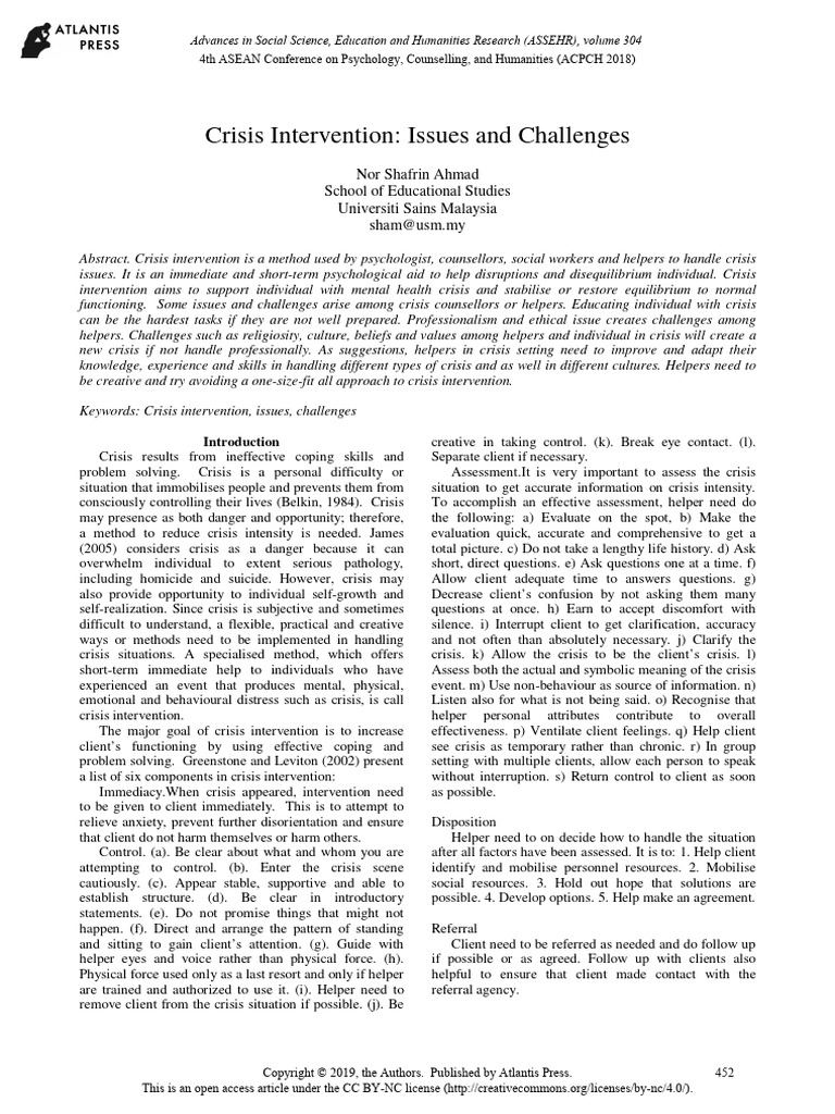 Crisis Intervention: Issues and Challenges | PDF | Counseling ...
