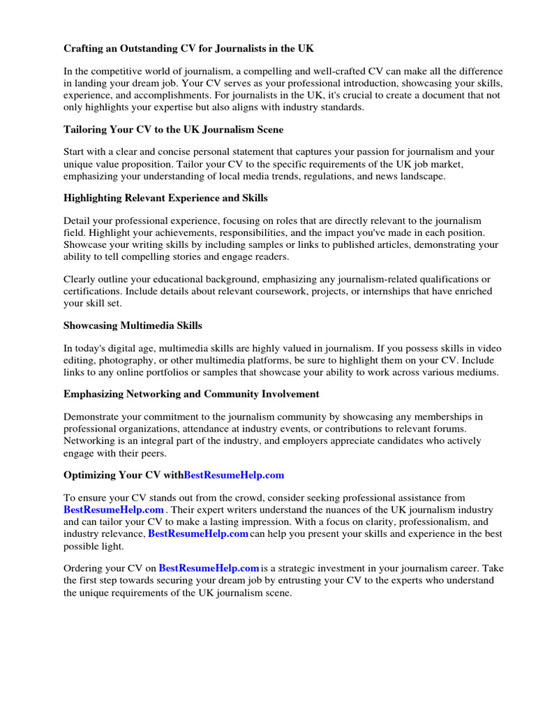 Example CV Journalist Uk | PDF | Résumé | Journalism