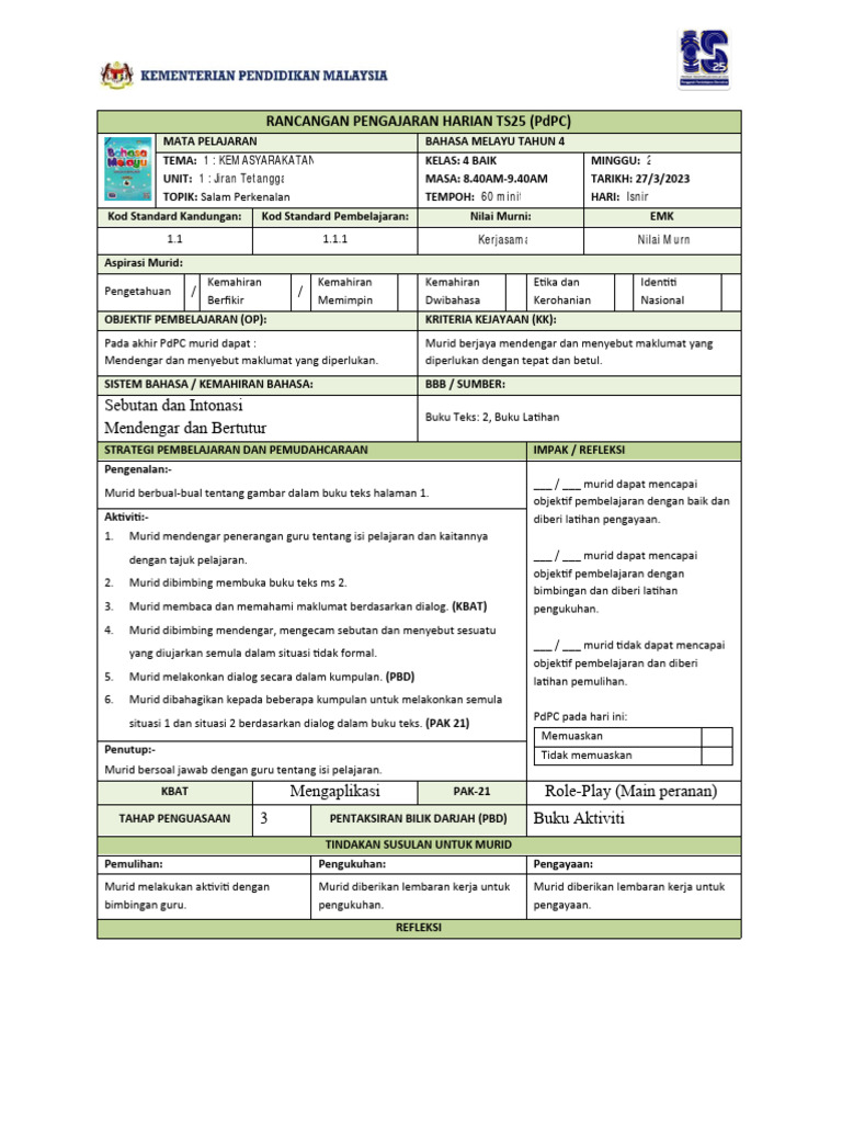BM THN 4 TS25 (Unit 1) M2 | PDF | Karier & Perkembangan | Sains & Matematika