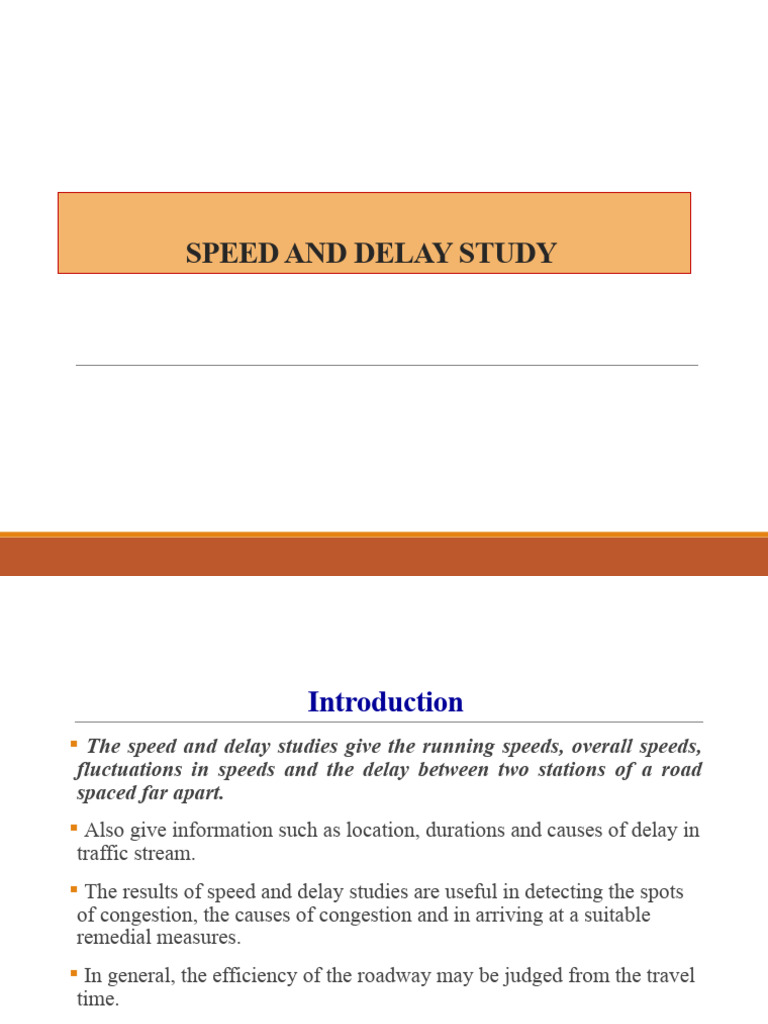 Speed & Delay, O&D Traffic Study | PDF | Traffic | Road