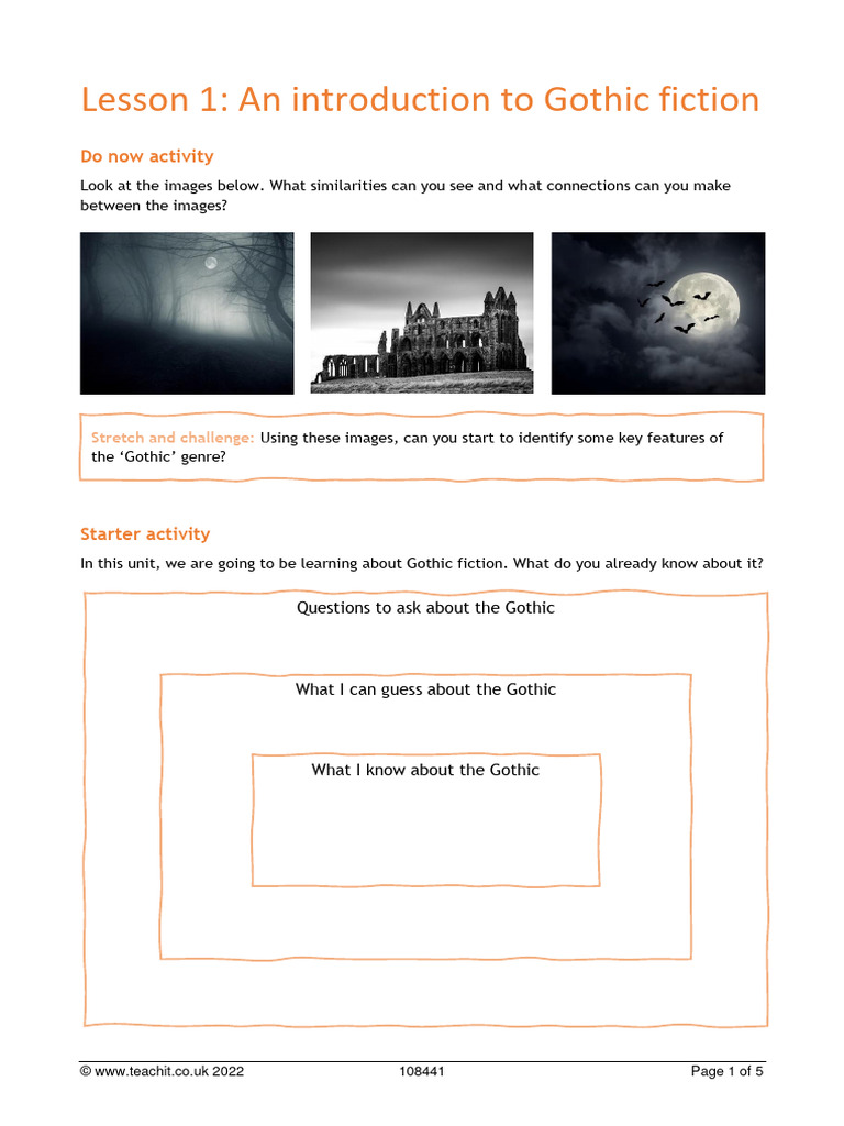Gothic Lesson One Yr 7 | PDF | Gothic Fiction