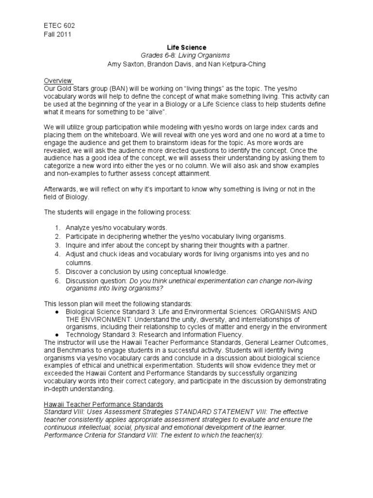 Concept Attainment in Living Organisms | PDF | Educational Assessment ...