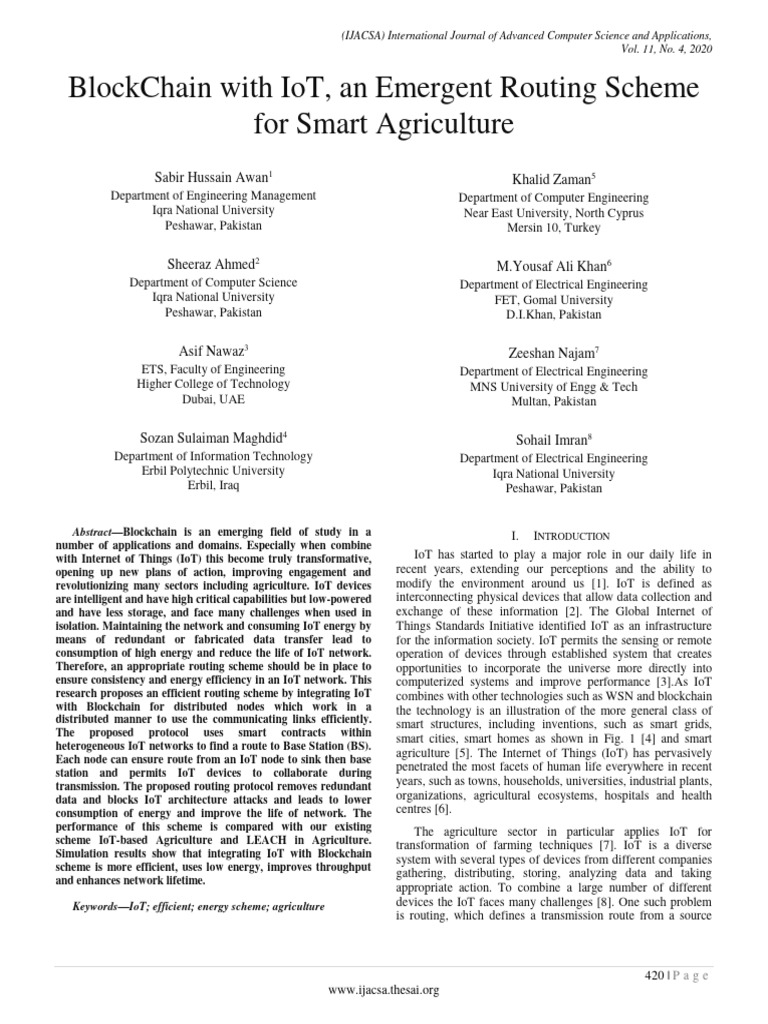 Awan Et Al. - 2020 - BlockChain With IoT, An Emergent Routing Scheme Fo | PDF | Internet Of ...