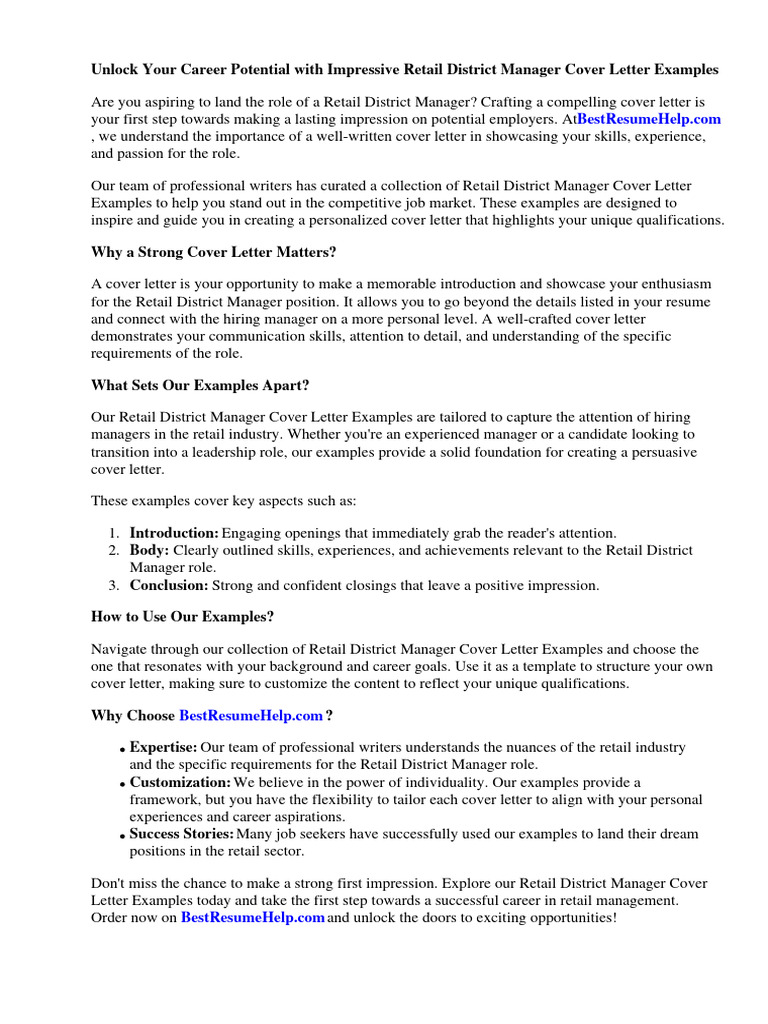 Retail District Manager Cover Letter Guide | PDF | Résumé | Employment