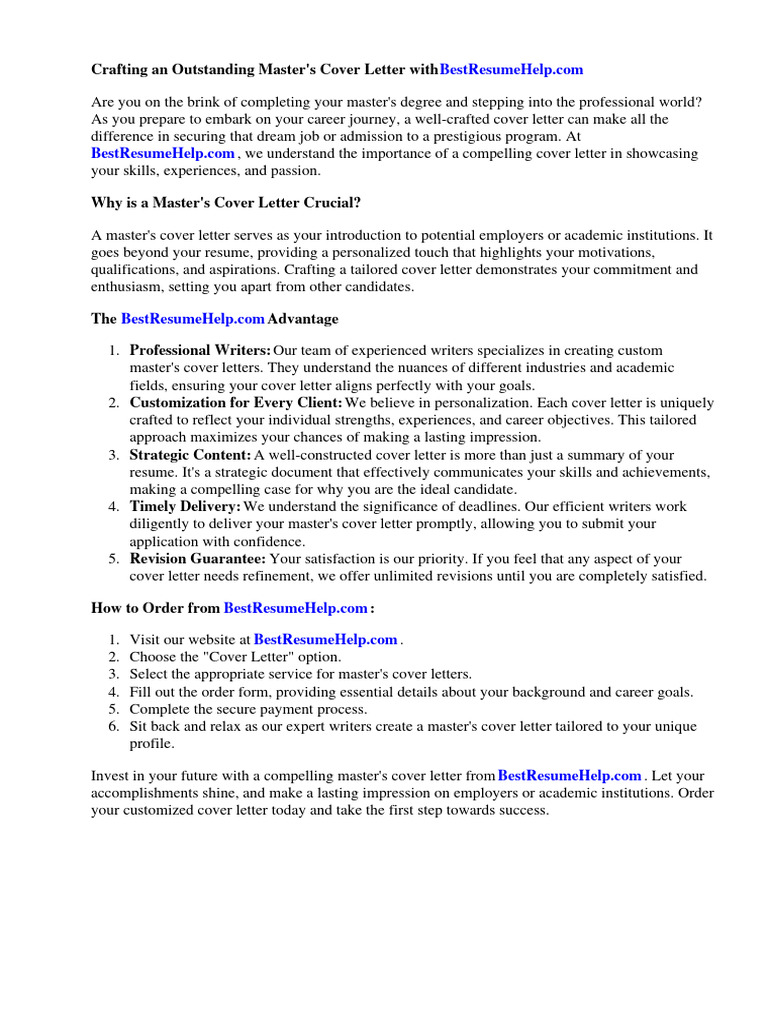 Masters Cover Letter Template | PDF | Résumé | Postgraduate Education