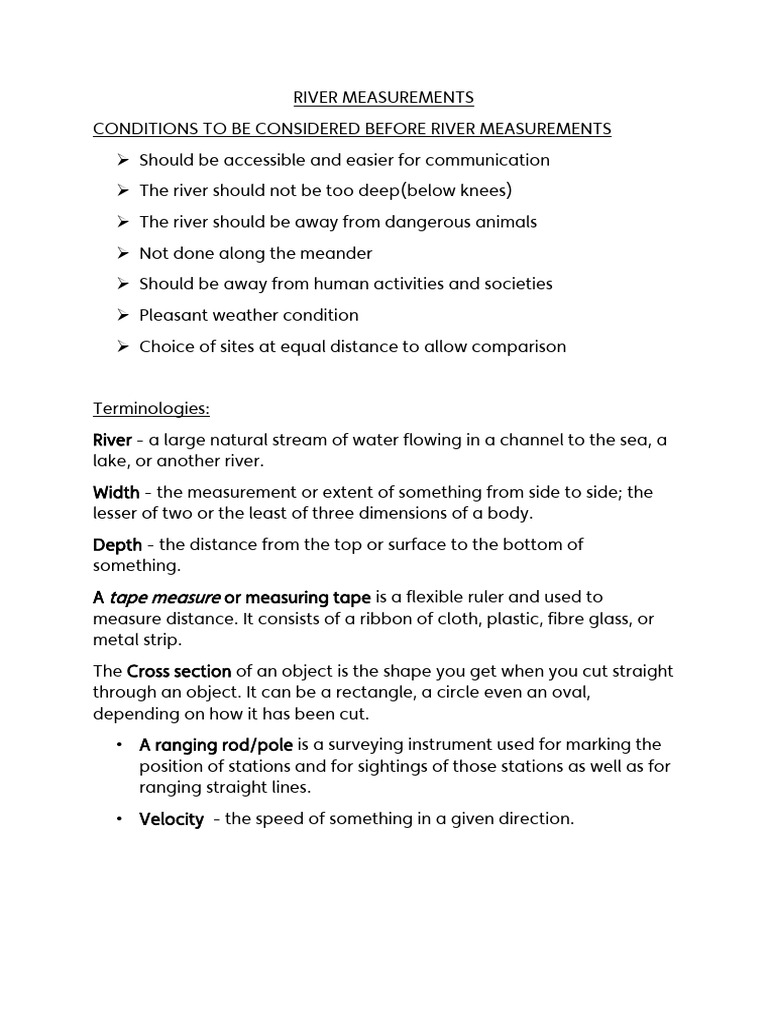 River Measurements | PDF | River | Flow Measurement