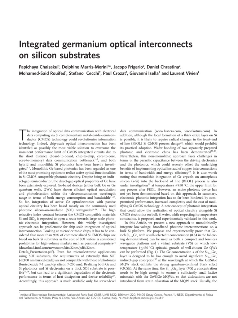 Ge-Based Optical Interconnects on Si | PDF | Photonics | Germanium