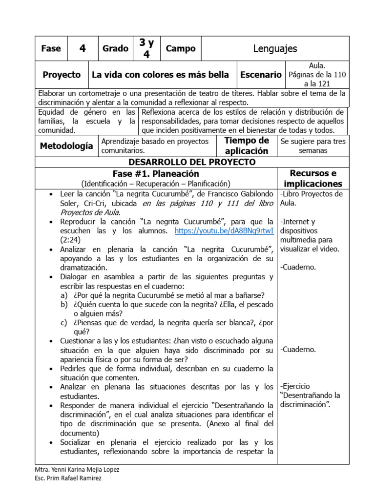 Proyecto: La Vida con Colores | PDF | Teatro | Discriminación