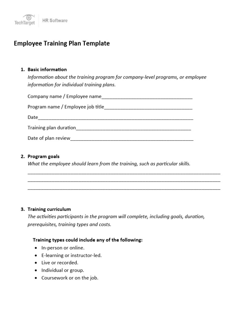 TechTarget Employee Training Plan Template | PDF | Performance ...