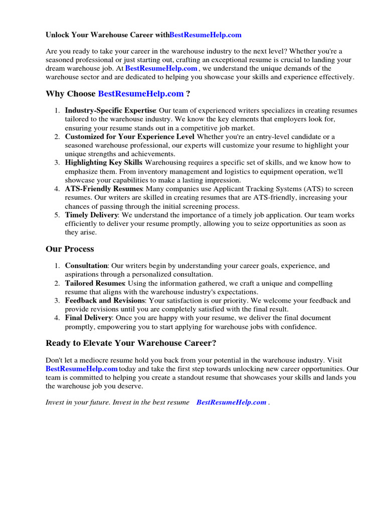 Warehouse Job Cover Letter Sample | PDF | Warehouse | Résumé