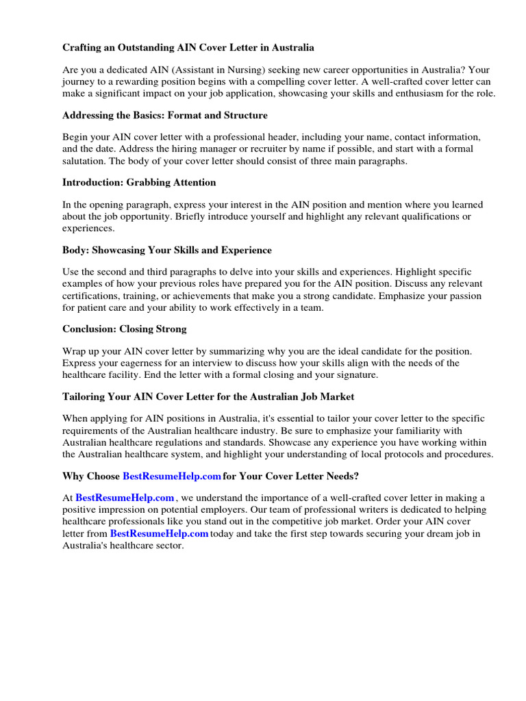 AIN Cover Letter Guide for Australia | PDF | Résumé | Nursing