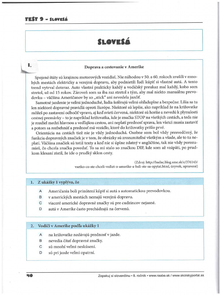 TEST Slovesá s.1 | PDF