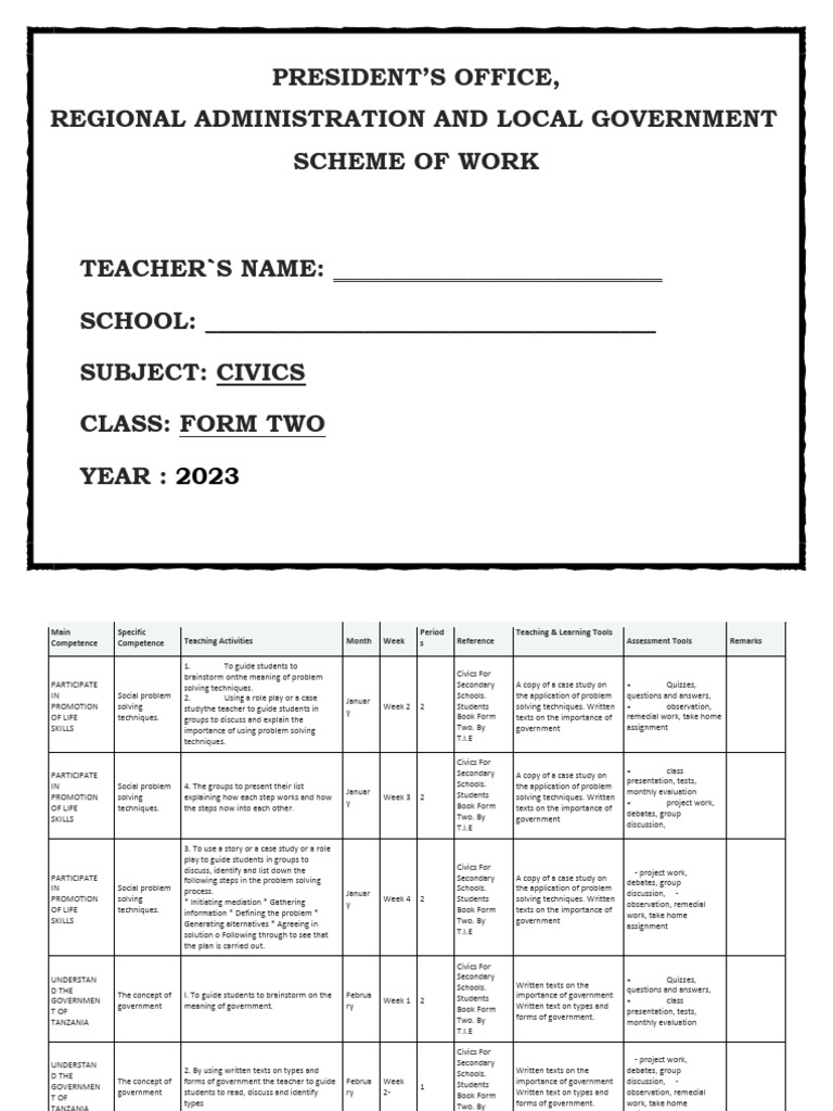 Civics Form Two 2023 | Download Free PDF | Teachers | Educational ...