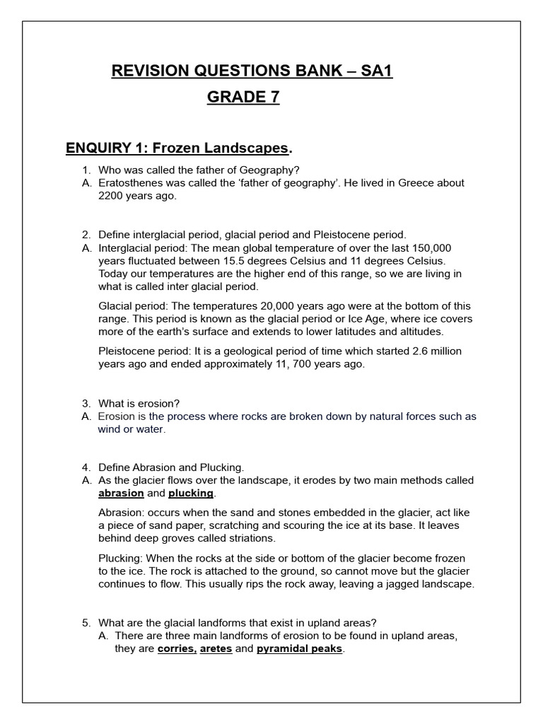 G7 Revision Questions Bank Sa1 | PDF | Glacier | Earthquakes