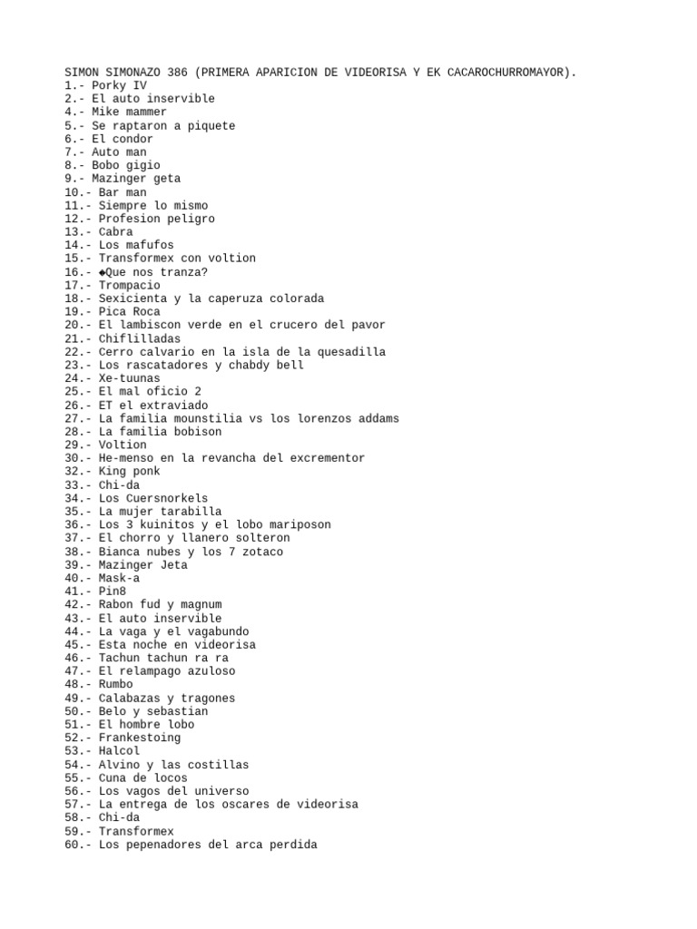Simon Simonazo 386: Videorisa y Mafufos | PDF