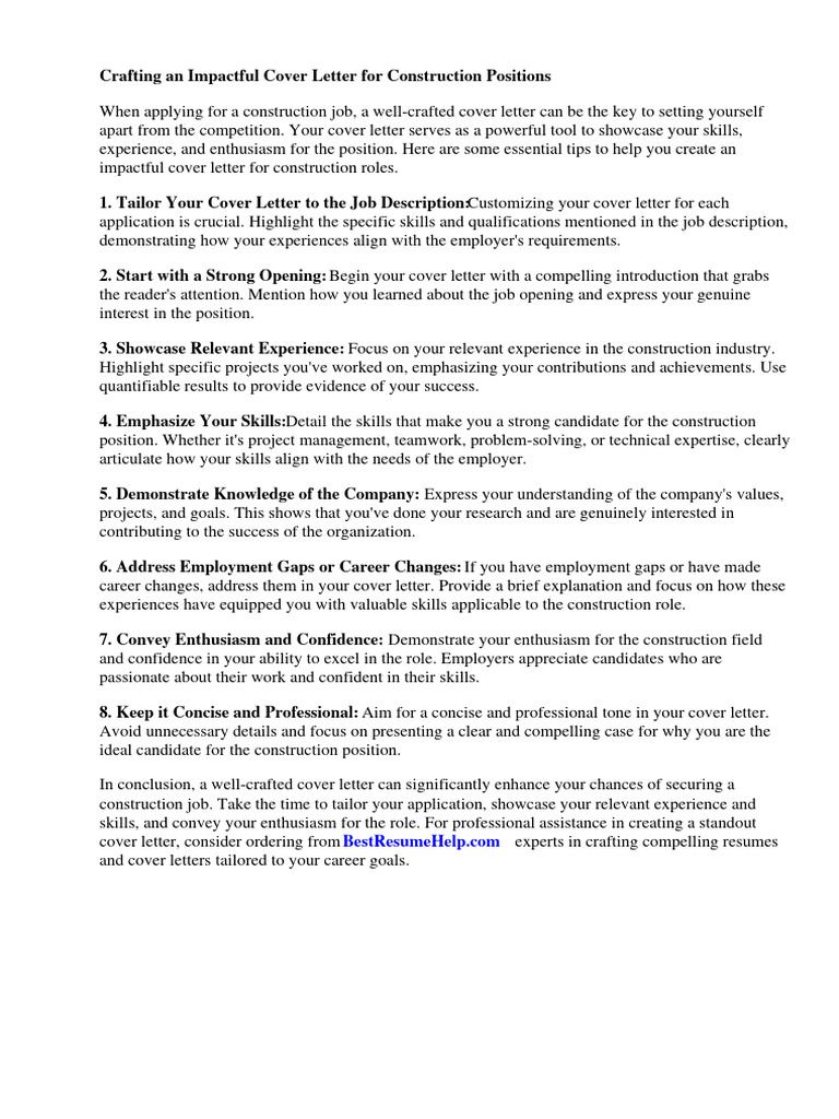 Cover Letter For Construction Labourer | PDF | Résumé | Knowledge