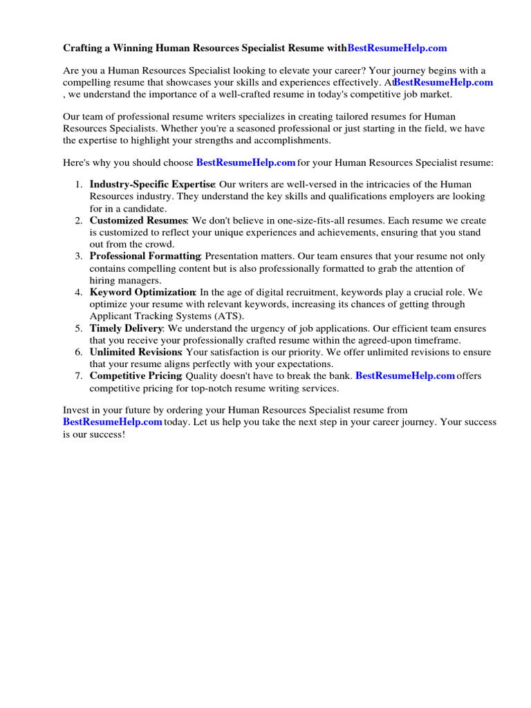 Human Resources Specialist Resume | PDF | Human Resources | Recruitment