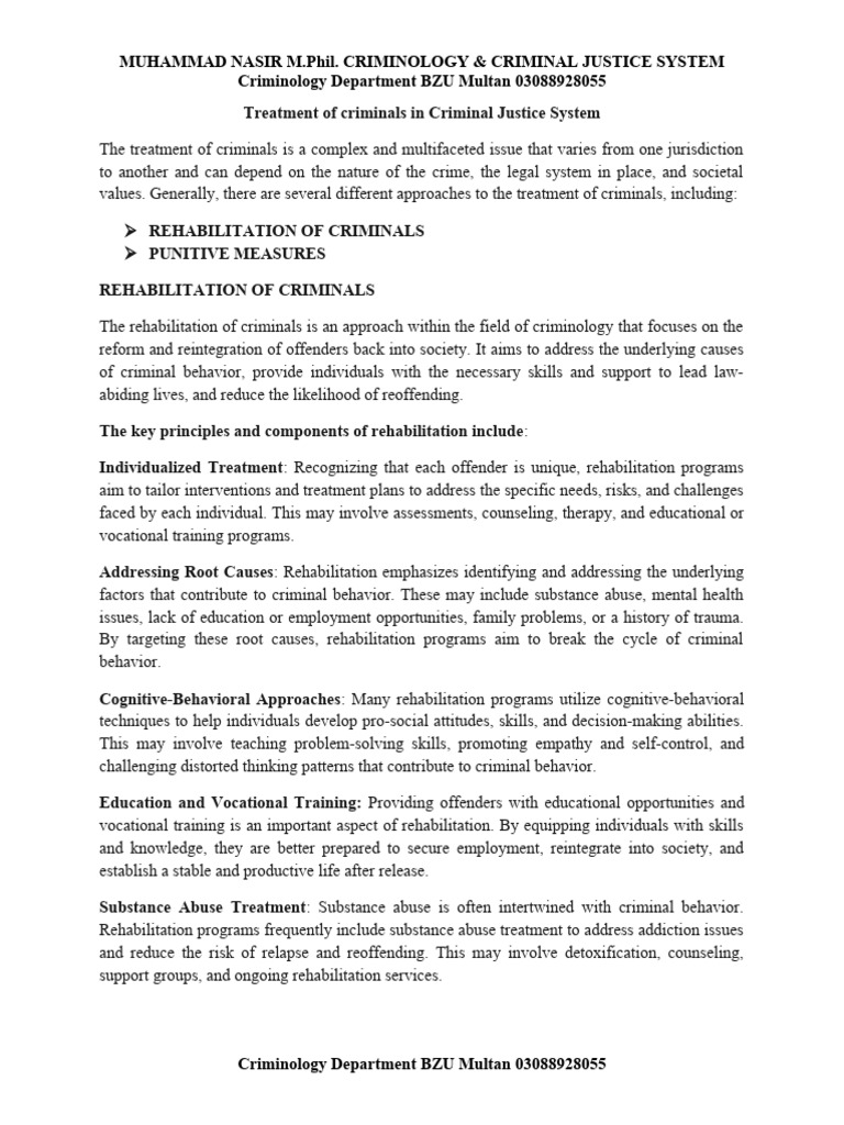 Treatment of Criminals | PDF | Rehabilitation (Penology) | Punishments