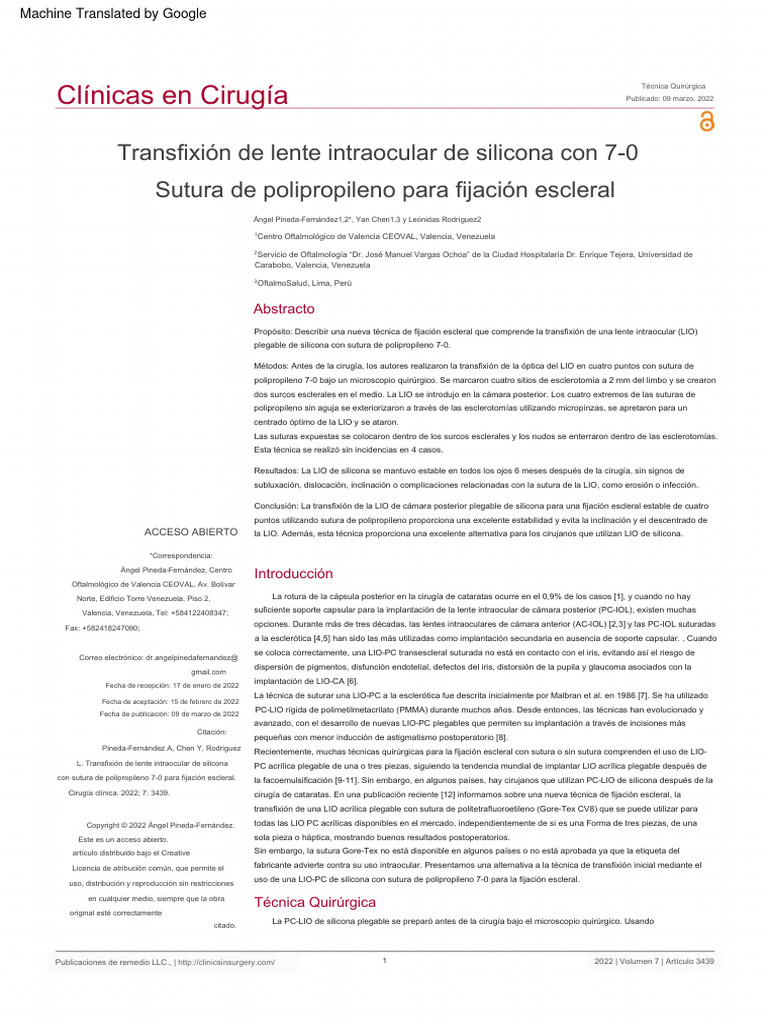 Transfixion of Silicone Intraocular Lens With 7 0 Polypropylene Suture ...
