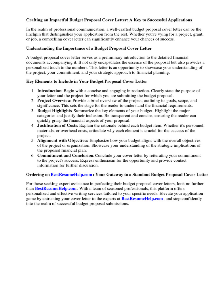 Budget Proposal Cover Letter | Download Free PDF | Résumé | Budget