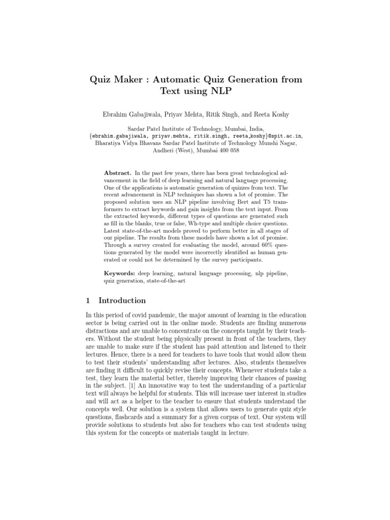 Automated Quiz Generation Using NLP | PDF | Applied Mathematics ...