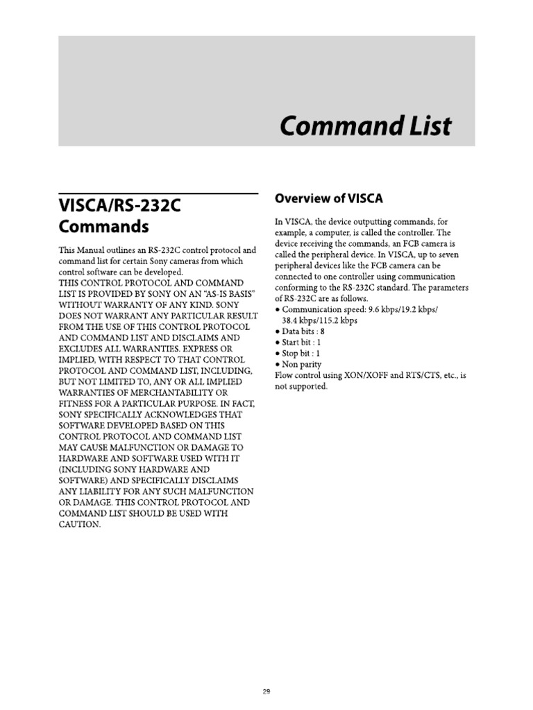 Standard Visca Commands | PDF