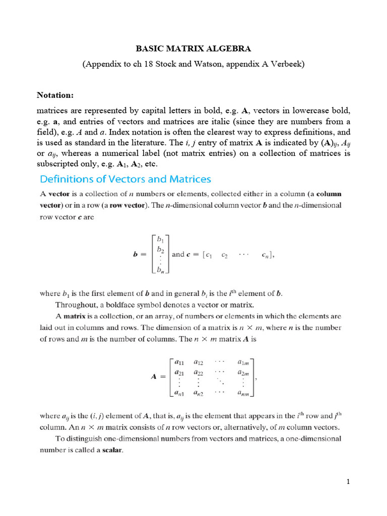 Basic Matrix Algebra | PDF | Matrix (Mathematics) | Determinant