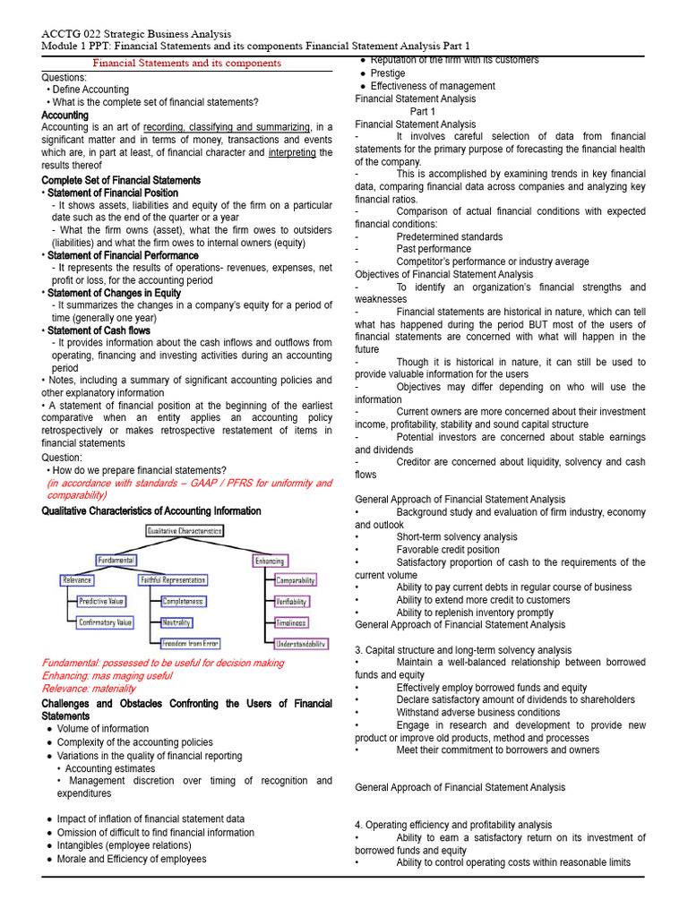 Acctg 022 Module 1 | PDF | Financial Statement | Financial Statement Analysis