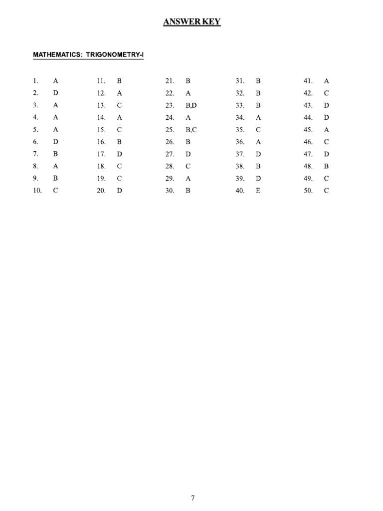 Trigonometry I Key | PDF