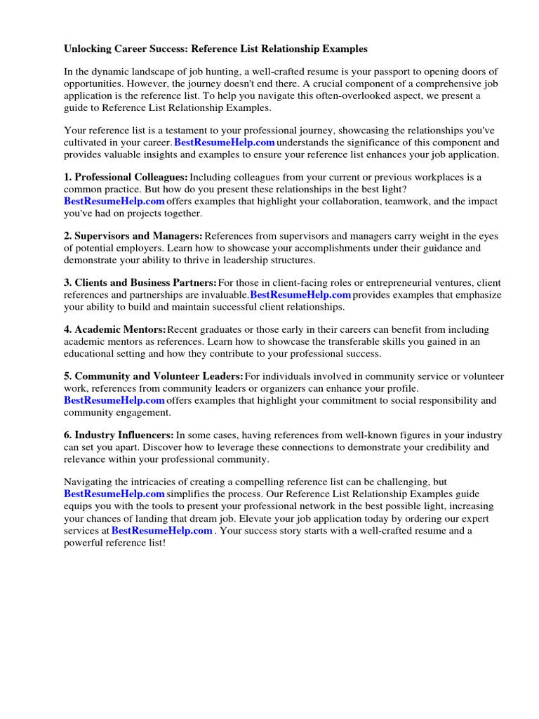 Reference List Relationship Examples | PDF | Résumé | Employment