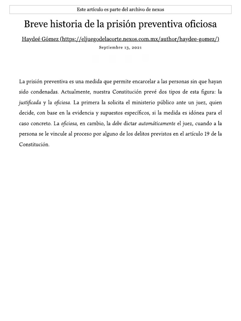 Breve Historia de La Prisión Preventia | PDF