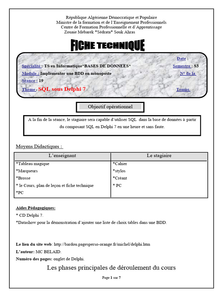 Cours SQL sous Delphi 7 pour BDD | PDF | SQL | Informatique