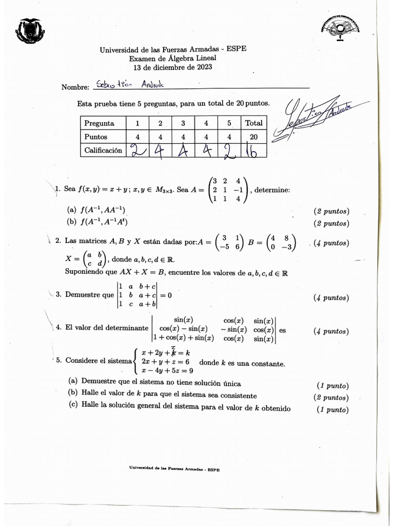 Examen 1 Unidad 1 Álgebra Lineal | PDF