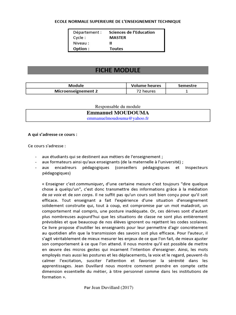 0 Plan Du Cours - Micro-Enseignement 2 | PDF | Pédagogie | Cognition