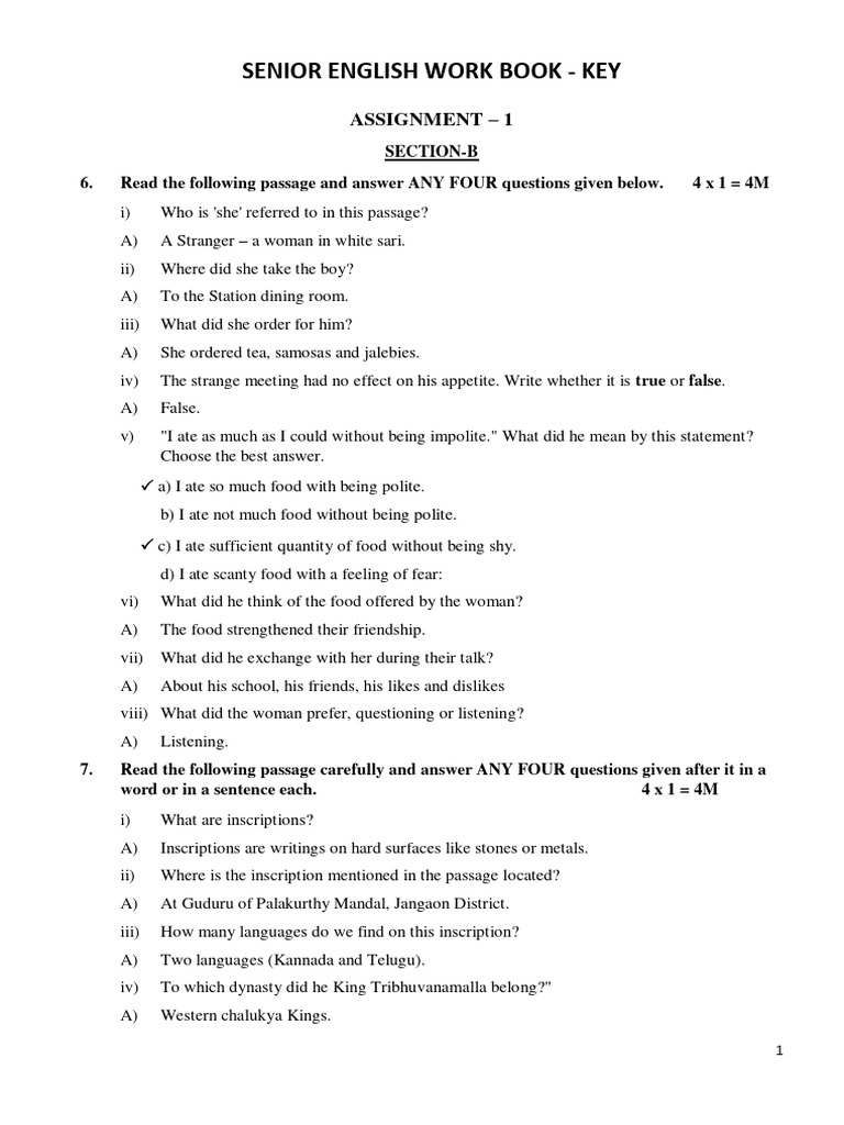 Senior English Study Material With Answer Key | PDF