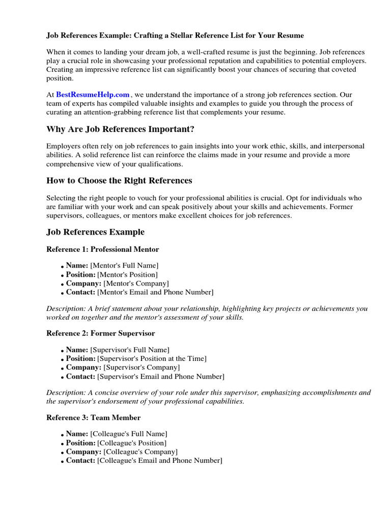 Job References Example | PDF | Résumé | Employment
